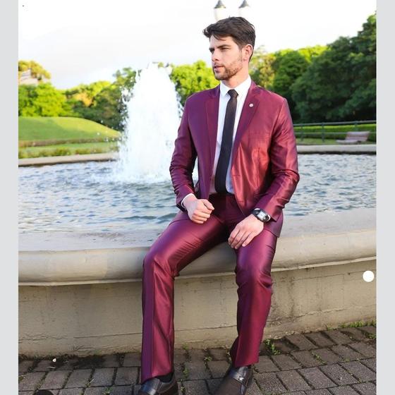 Terno Slim Fit Poliviscose Acetinado Vinho - Via do Terno - Terno ...