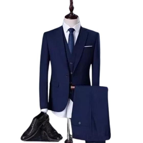 Terno Slin de Corte Italiano -Azul Marinho- Paletó + Calça + Colete ...