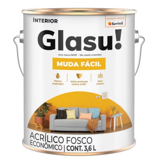 Tinta Acrílica Fosco Glasu! Muda Fácil 3,6l BRANCO NEVE - BASF SUVINIL ...