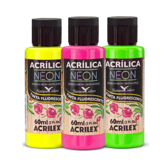 Tinta Acrílica Neon Acrilex 60ml Nature Colors Tinta Fluorescente ...
