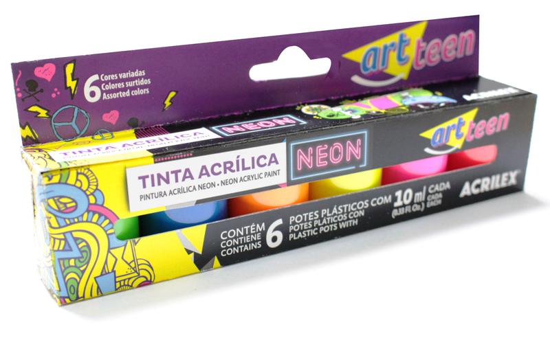 Tinta Acrílica Neon Conjunto 6 Cores 10ml Cada Art Teen Acrilex - Tinta ...