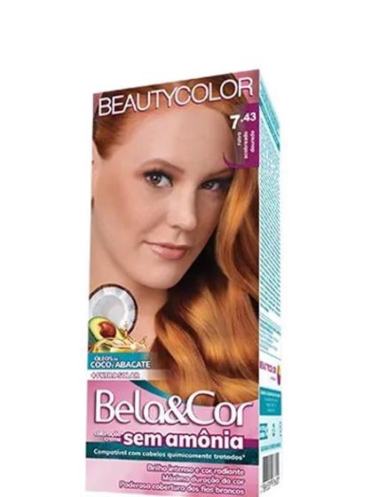 Tinta Beauty Color Kit Bela&Cor Sem Amônia 7.43 Ruivo Acobreado Dourado ...