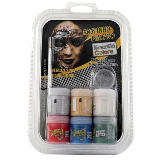 Tinta facial líquida Metallic Colors Rostinho Pintado com 6 potes ...