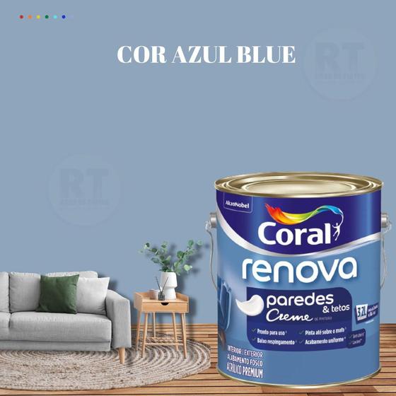 Tinta Para Parede Acrílica Coral Renova Cor Azul 3,2l Lavável Premium ...