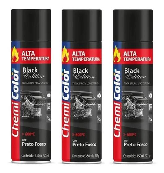 Tinta Spray Alta Temperatura Preto Fosco Chemicolor 350ml 3 unidades - Baston - Tinta para ...