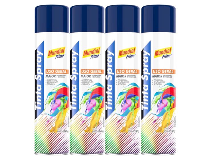 Tinta Spray Azul Metálico 400ml Uso Geral Mundial Prime - 4 Unidades ...