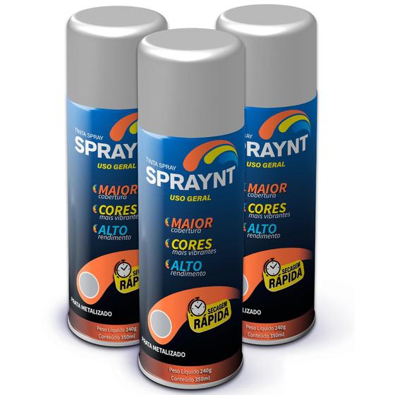 Tinta Spray Prata Metalic 3 Unidades 350ml Uso Geral e Automotivo ...