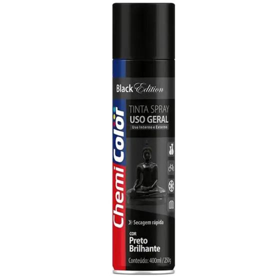 Tinta Spray Uso Geral Preto Brilhante 400ml - CHEMI COLOR - Tinta Spray ...