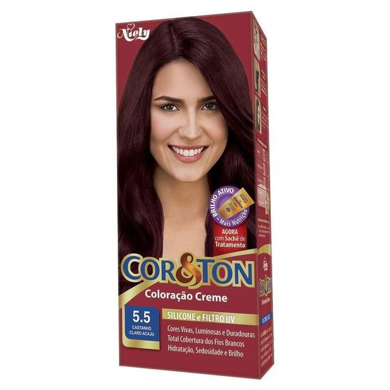 Tintura Cor&Ton 5.5 Castanho Claro Acaju 50g - Cor e Ton - Tinta de ...