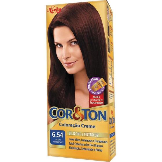 Tintura Cor&Ton 6.54 Acaju Acobreado 50g - Cor e Ton - Tinta de Cabelo ...