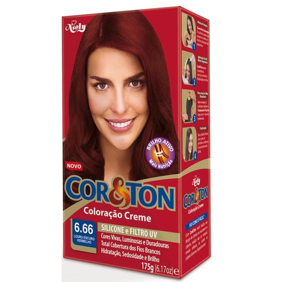 Tintura cor ton - cor 6.66 louro escuro vermelho - Niely - Tinta de ...