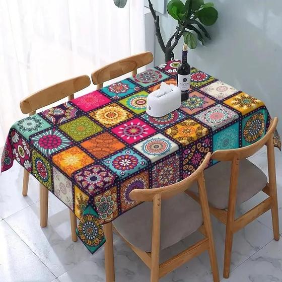 Toalha de Mesa Boho Mandala Colorida - Poliéster Retangular para Festas ...