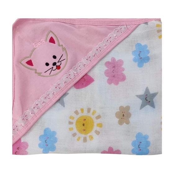 Toalha fralda com capuz bordado para bebê 100% algodao - menino e ...