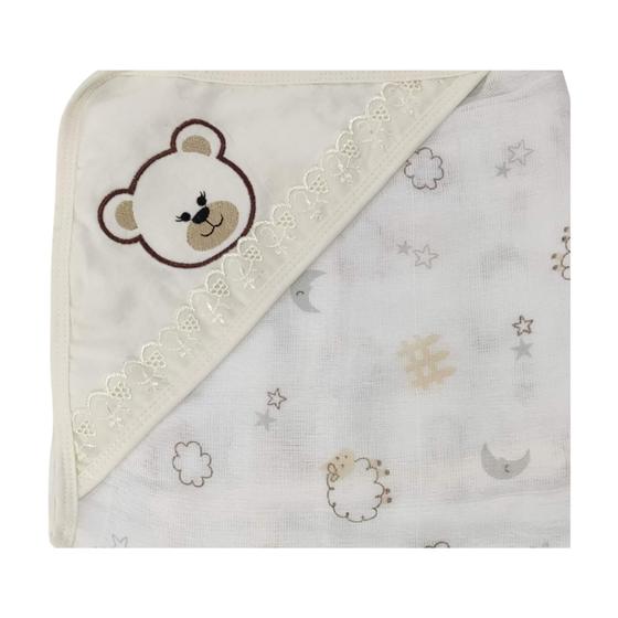 Toalha fralda para bebê com capuz bordado 100% algodao - menino e ...