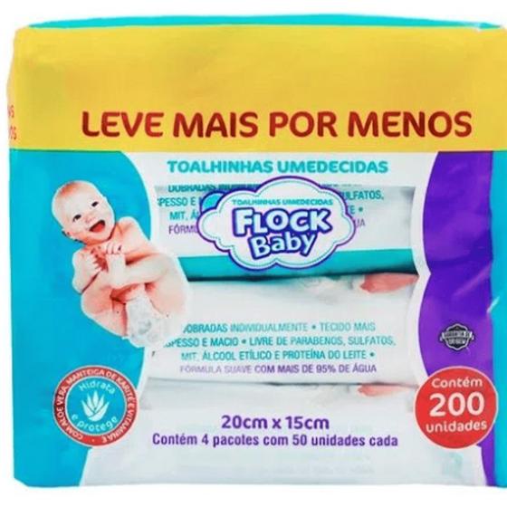 Toalha Umedecida Flock Baby Flowpack Para Higiene do Bebê - 200 ...