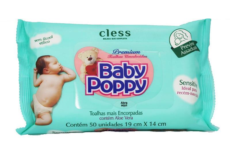 Toalhas Umedecidas Premium Sensitive Baby Poppy Cless Aloe Vera 50 Un ...