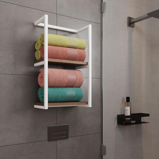 Toalheiro para Banheiro Estilo Industrial Sahy - Branco e Prateleira ...
