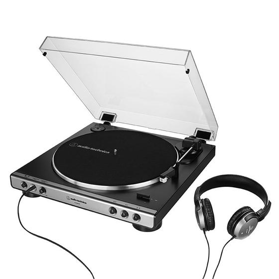Toca-Discos Audio-Technica AT-LP60XHP cinza e Fone ATH-250AV - Vitrola ...