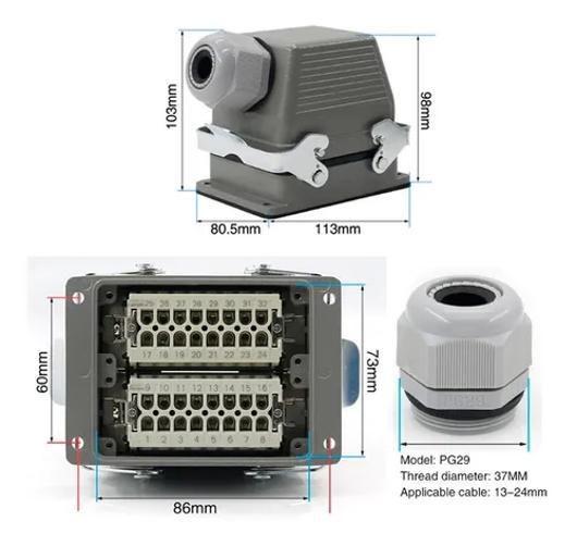 Tomada 48 Pinos - Cabo Lateral - 16A - Alumínio - IP65 - ENG Automação ...