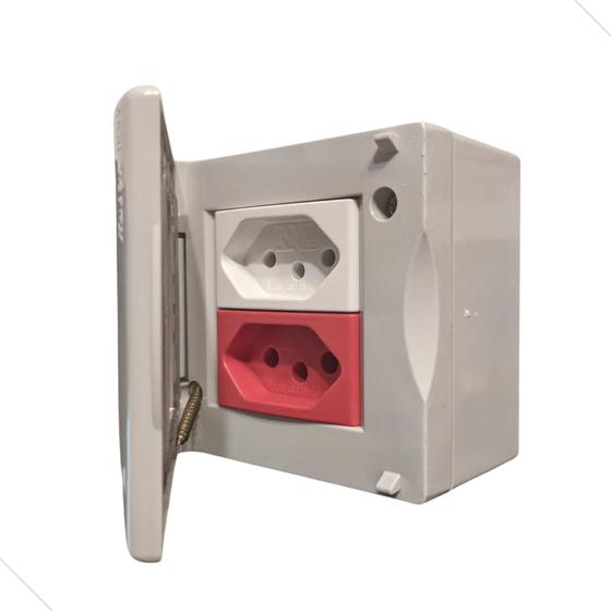 Tomada Area Externa Sobrepor Prova de Agua 10A + 20A Vermelha Kalop ...