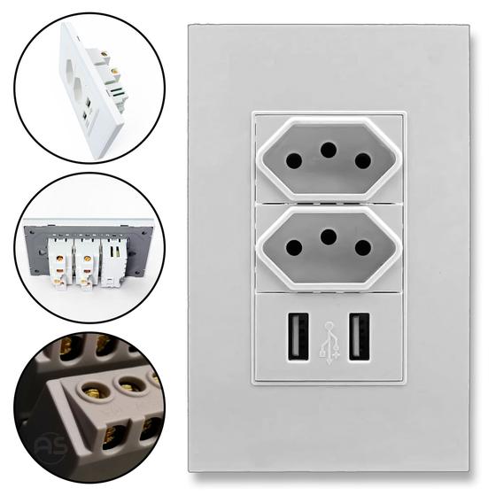 Tomada De Parede 10a Bivolt Com 2 Entradas USB 2.1a 5v SU233 - Jwcom ...