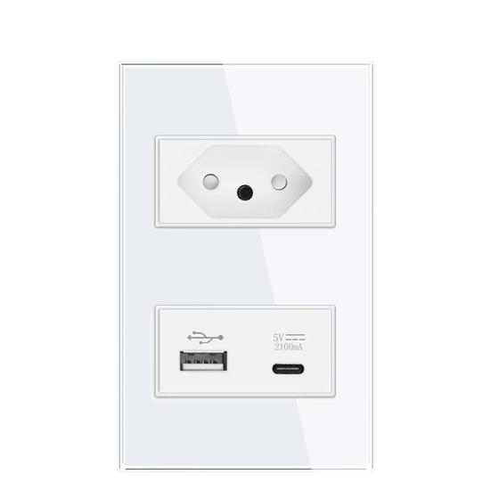 Tomada de Parede Brasileira com USB 5V/2A e Type-C 10A/20A - Painel de ...