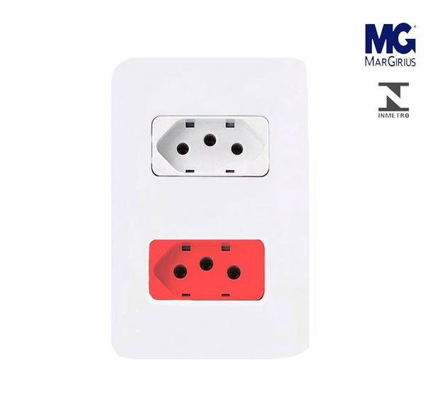 Tomada Dupla 10a Branca + 20a Vermelha 250v 4x2 Margirius B3 - Espelho / Placa de Tomada e ...