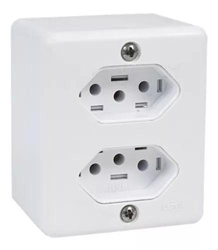 Tomada Dupla 10A Universal 2P+T Sobrepor Branca Monobloco Ilumi Externa ...