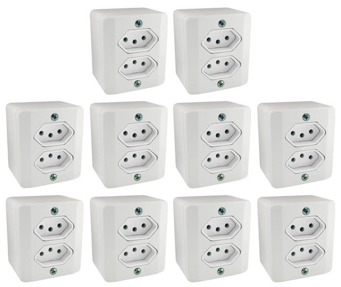 Tomada Dupla 3 Polos (2P+T) 20A Sistema X Branco Radial 10Un - Tomadas ...
