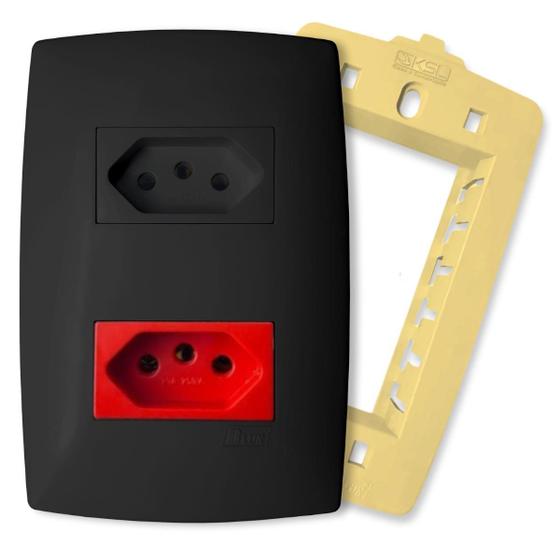 Tomada Dupla Bivolt Vermelha 110/220V 20A 4x2 Com Placa Home Grafite ...