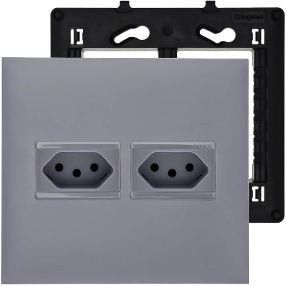Tomada Dupla Cinza 10A PIAL Plus+ Legrand 4x4 Com Suporte e Placa ...