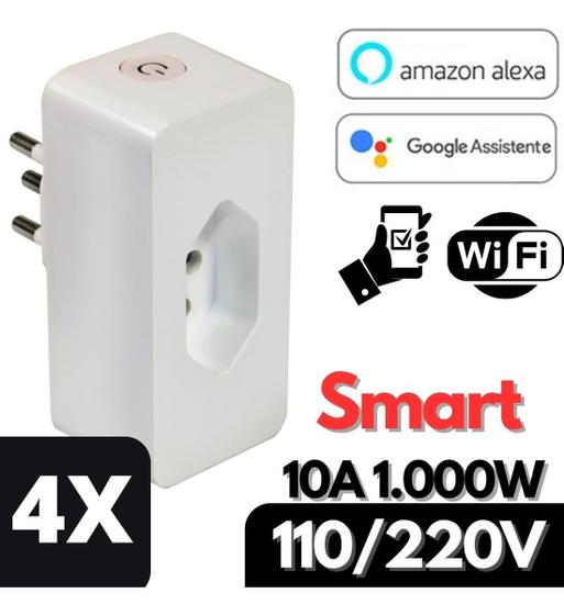 Tomada Inteligente Plug Kit2 Smart Alexa 10A 1.000W 4x Medidor Consumo ...