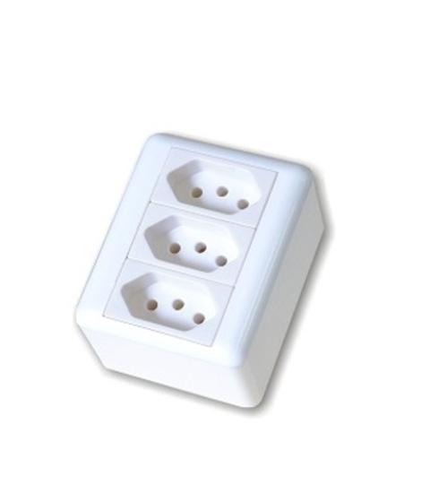 Tomada Tripla Sistema X 10a C/ Caixa Externa Tripolar - BLUX - Módulo ...