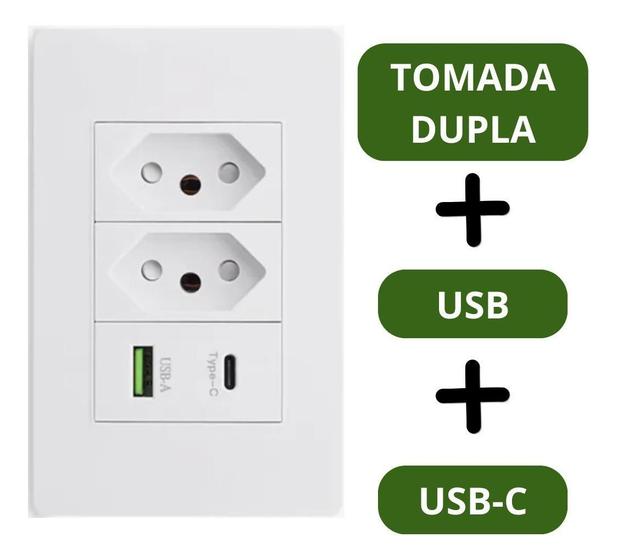 Tomada Usb-C Parede Dupla - Instalação Rápida - Monac - Tomadas ...