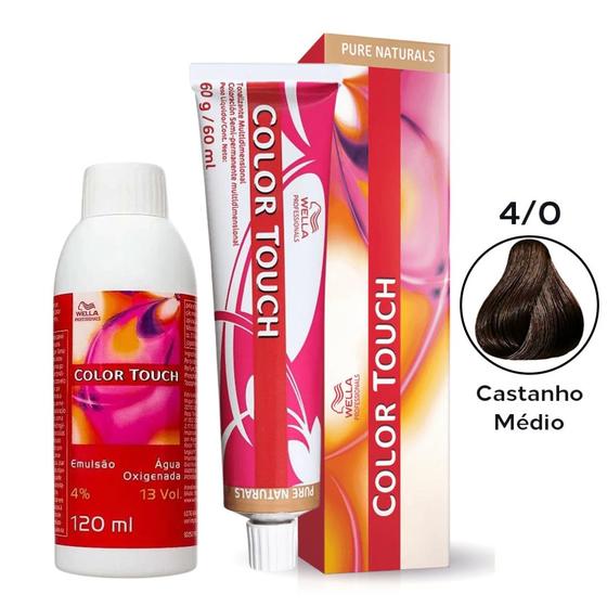 Tonalizante Color Touch Wella 4.0 Castanho Médio + Água Oxigenada ...