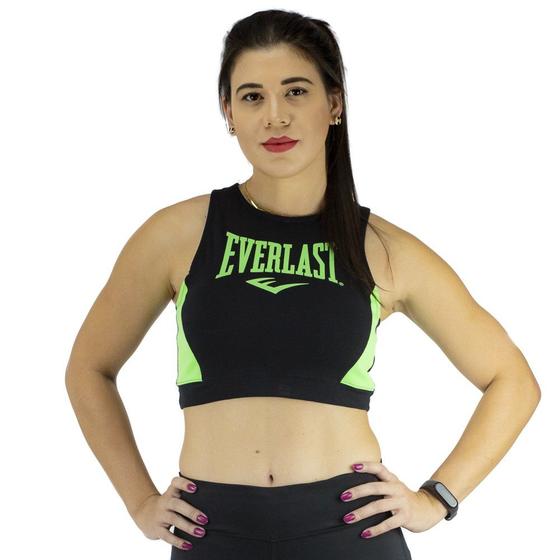 Top Everlast Flúor Alta Sustentação Preto e Verde - Feminino - Top ...