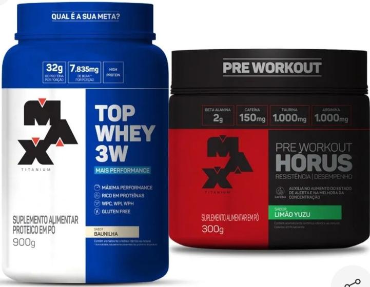 Top Whey 3w Concentrado Isolado e Hidrolizado 900g + Pré Treino Hórus ...
