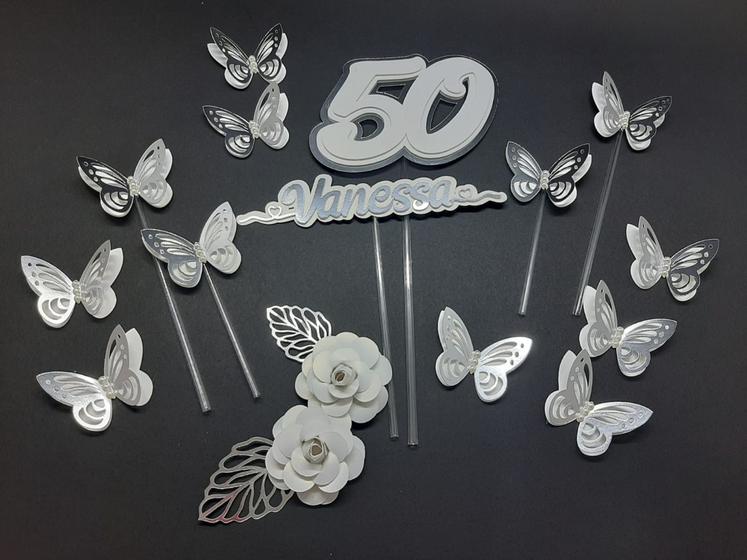 Topo De Bolo 50 Anos Borboletas Personalizado - MIWL ART - Topo de Bolo ...