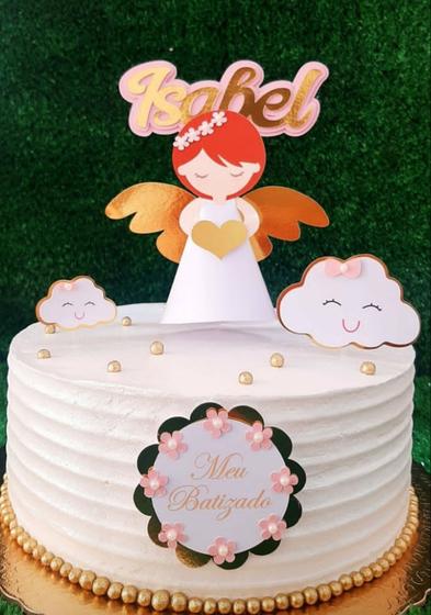 Topo de Bolo Batizado Anjinha personalizado - miwl art - Topo de Bolo ...