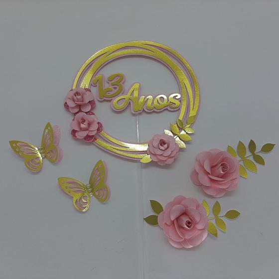 Topo de Bolo Decorado com flores e borboletas personalizado - MIWL ART ...