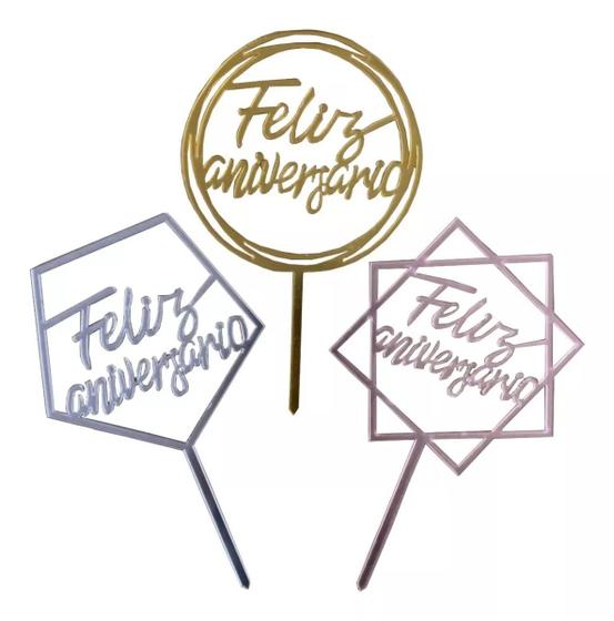 Topo De Bolo Feliz Aniversário Redondo Topper Cake Decoração - Eixo ...