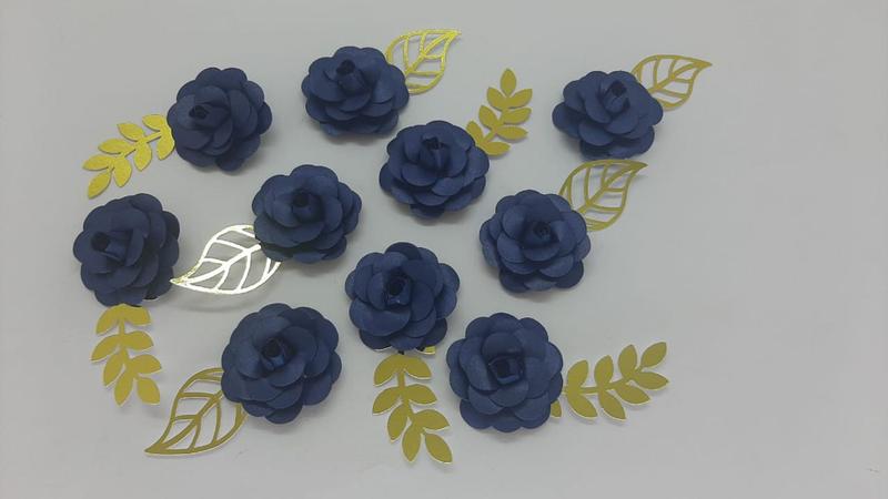 Topo de Bolo Flores Azul com dourado kit com 10 unidades - MIWL ART ...
