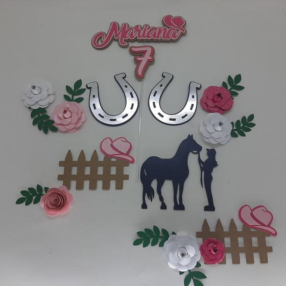 Topo de Bolo Flores Boiadeira e Cavalo Personalizado - miwl art - Topo ...