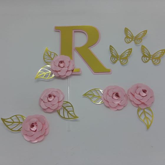 Topo de Bolo Flores Letra Inicial personalizado - MIWL ART - Topo de ...