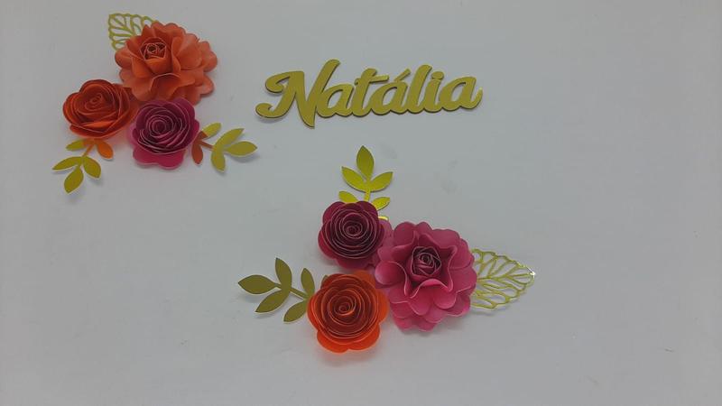 Topo de Bolo Flores Nome Dourado Personalizado - miwl art - Topo de ...