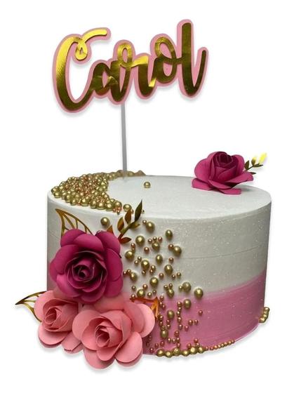 Topo De Bolo Personalizado Nome Decoração Flores Bolo - customize ...