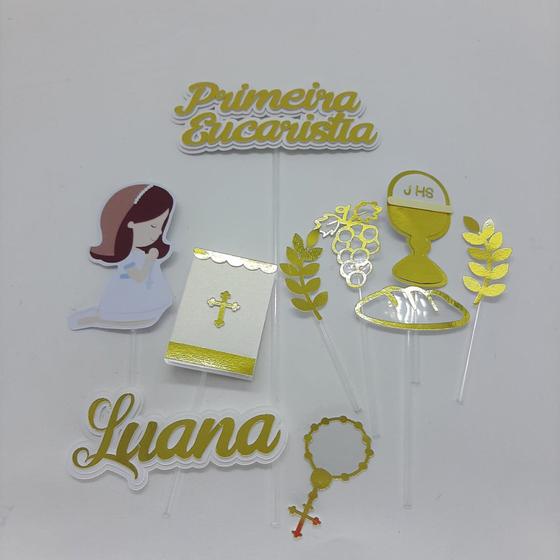 Topo de Bolo Primeira Eucaristia Terço personalizado - MIWL ART - Topo ...