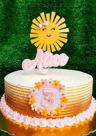 Topo de Bolo Sol e Flores personalizado - MIWL ART - Topo de Bolo ...
