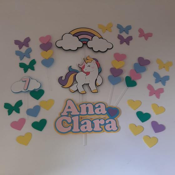 Topo De Bolo Unicórnio Personalizado coração - MIWL ART - Topo de Bolo ...