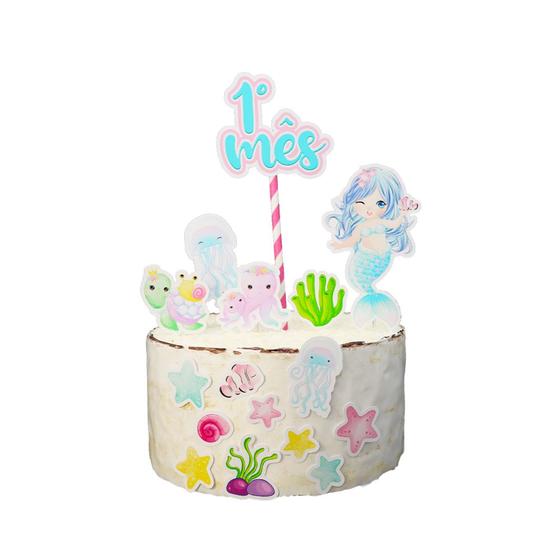 Topper de Bolo Mesversário 1 Mês Sereia Baby - Decoração de Festa ...